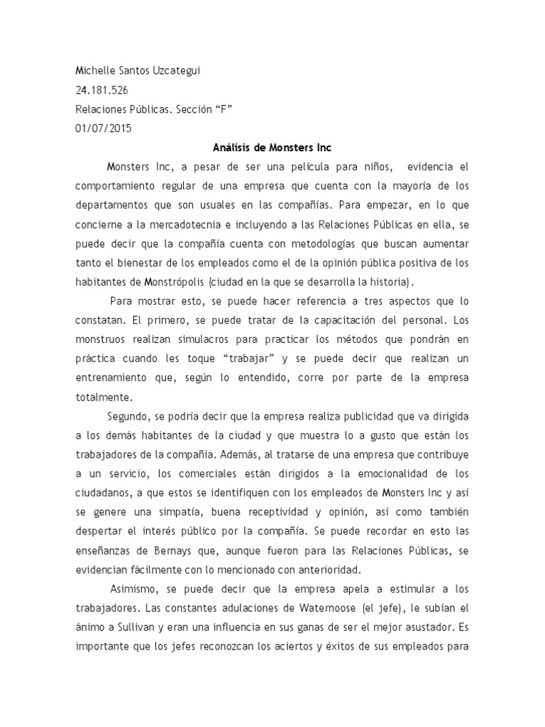 Análisis de Monsters Inc para RRPP | PDF | Liderazgo | Ciencias del ...