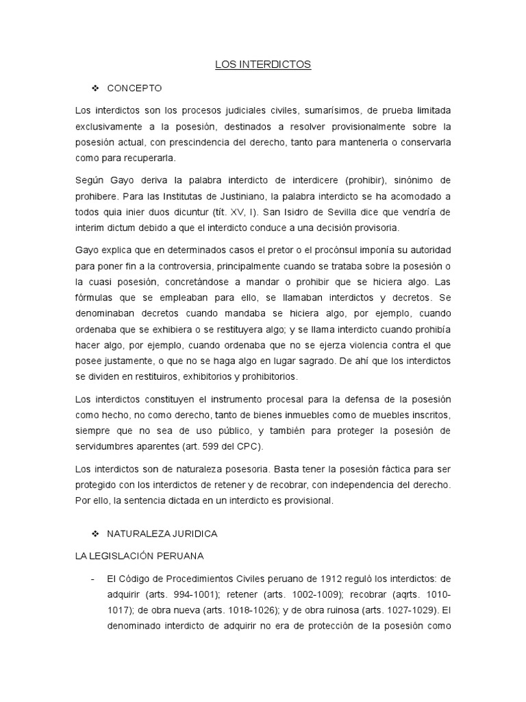 Interdictos: Protección de la Posesión | PDF | Posesión (Ley) | Mandato