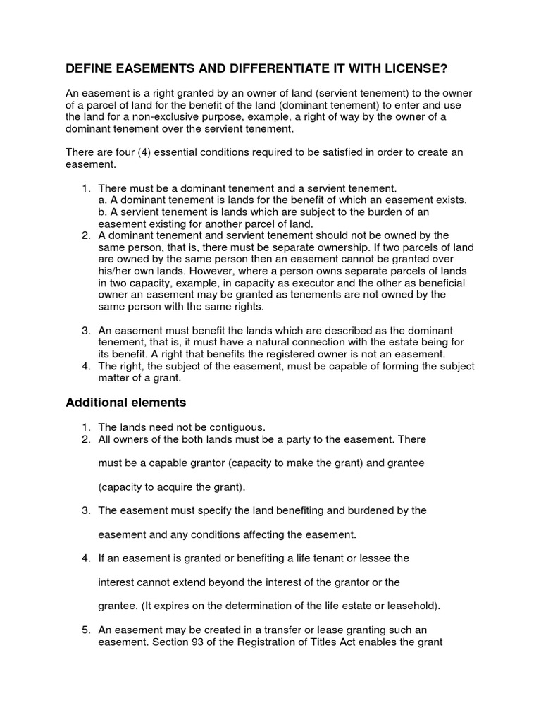 Define Easements and Differentiate It With License? | PDF | Easement ...