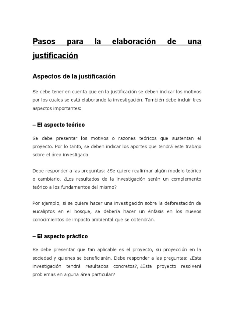 Pasos para La Elaboracion de La Justificacion y Objetivos General de Un ...