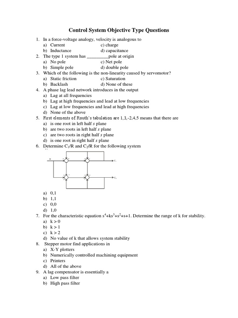 Control System MCQ | PDF | Algorithms | Cybernetics