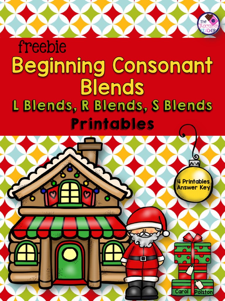 Beginning Consonant Blends Worksheets Christmas Themed Free | PDF