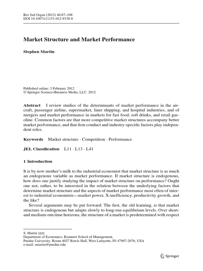 Market Structure and Market Performance | PDF | Perfect Competition ...