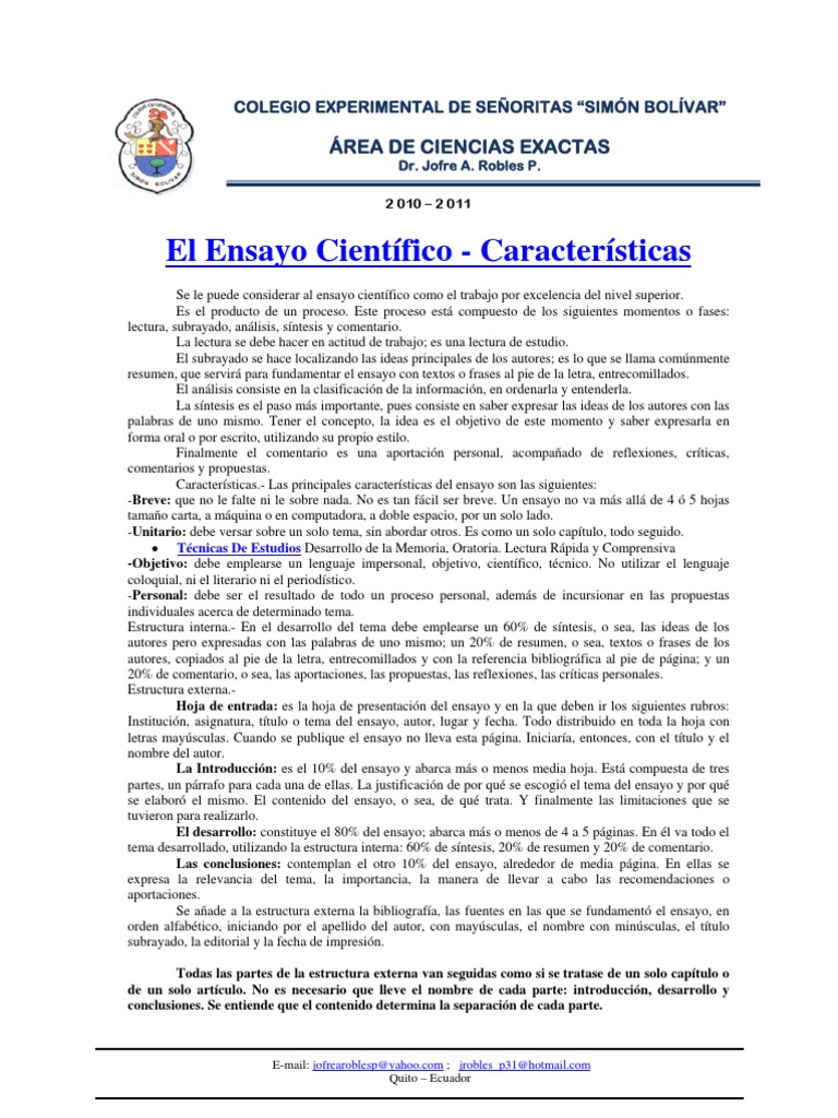 Ensayo Científico | PDF | Ensayos | Evaluación
