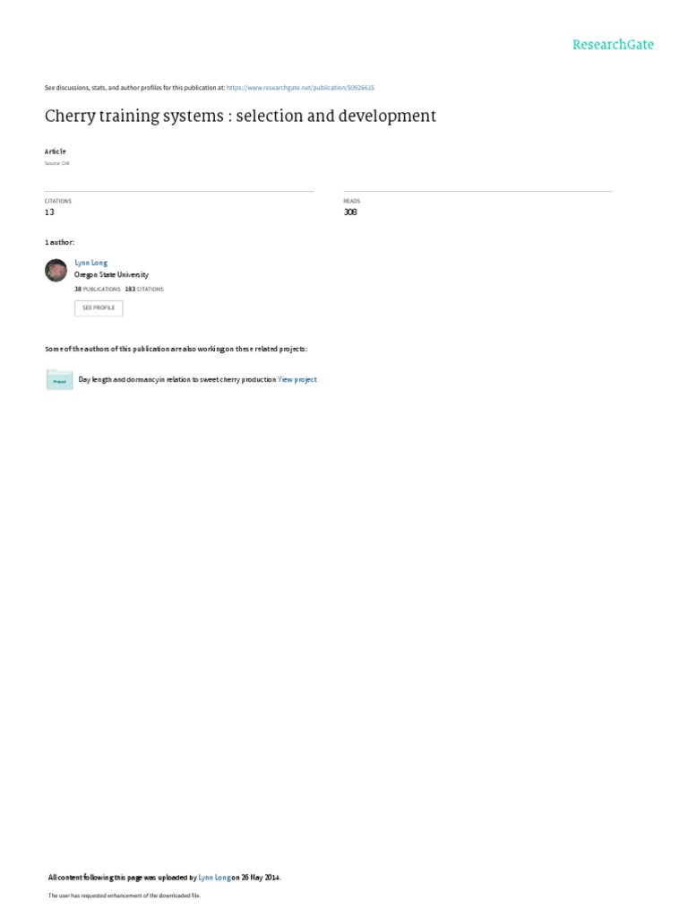 Cherry Training Systems: Selection and Development: Article | Download Free PDF | Pruning | Trees