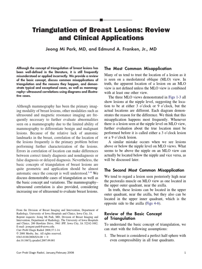 Triangulation of Breast Lesions: Review and Clinical Applications | PDF ...