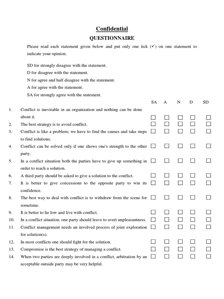 Conflict Management Questionnaire | PDF | Psychology | Psychological ...