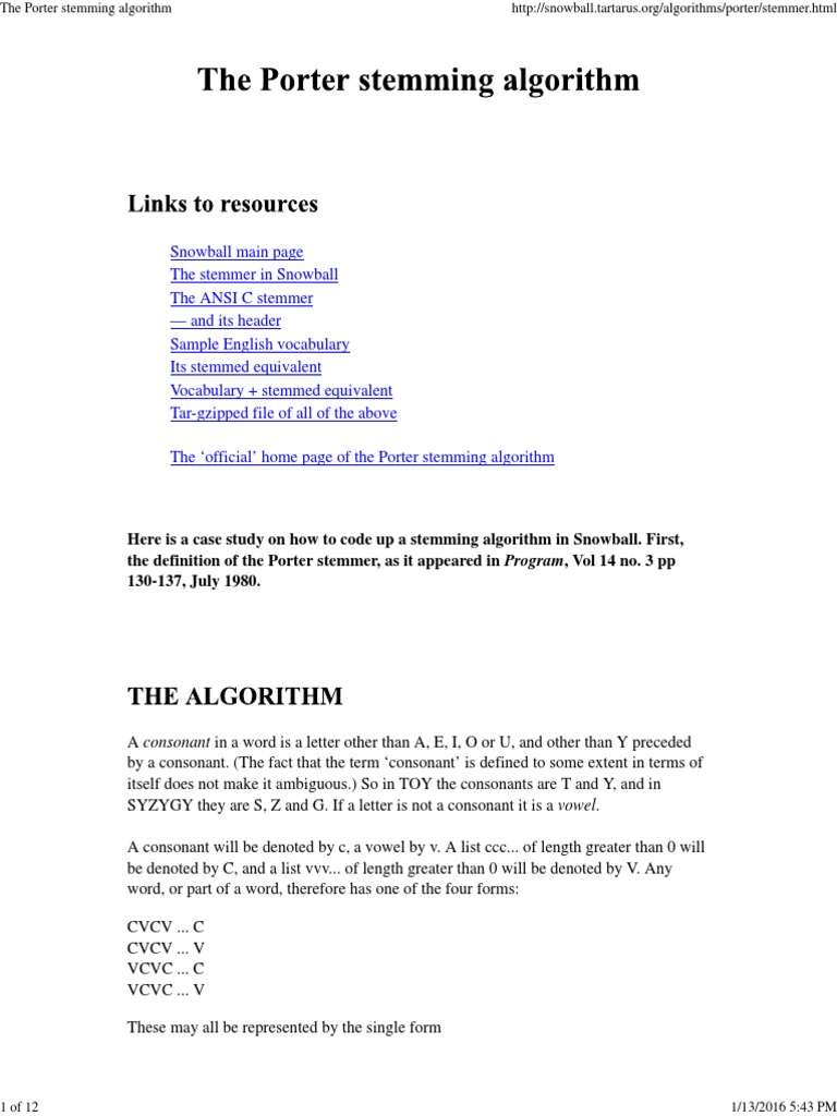 The Porter Stemming Algorithm Pdf Human Communication Linguistics 