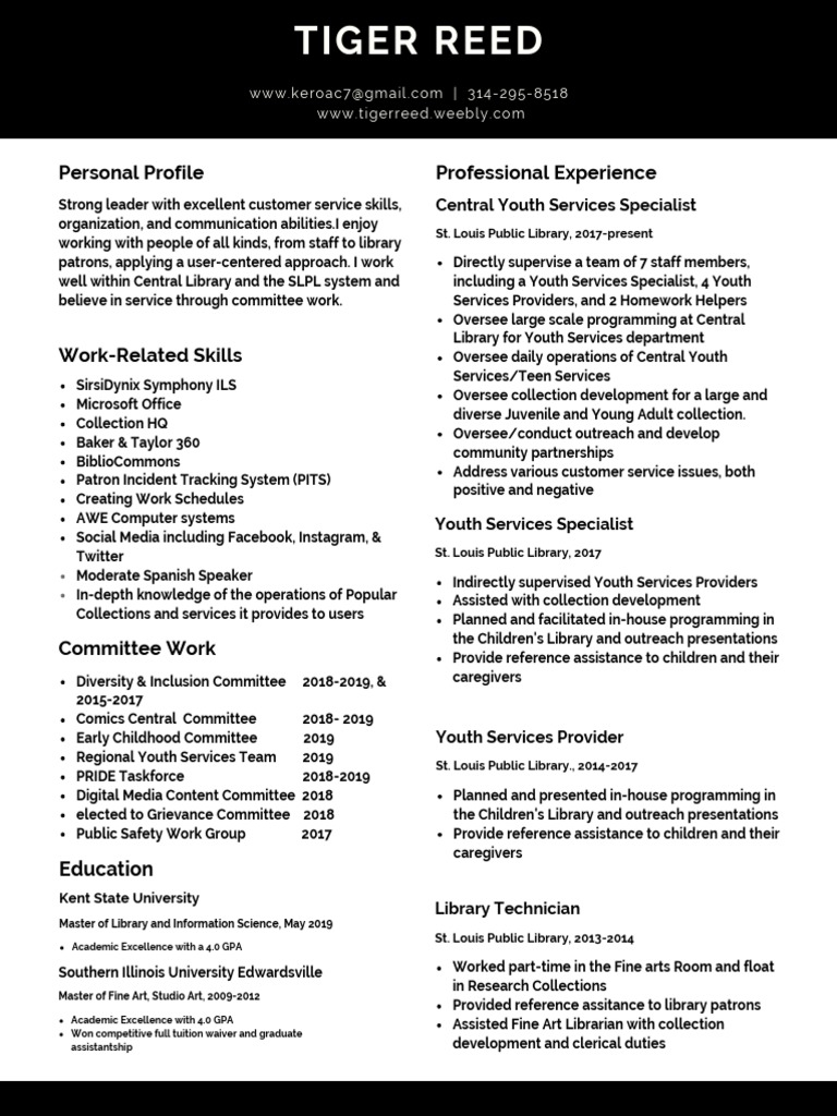 Tiger Reed Resume | PDF | Public Library | Libraries