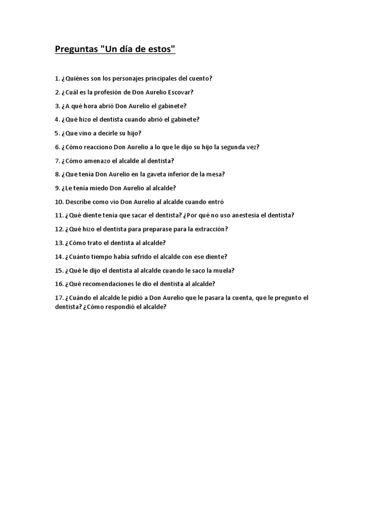 Un Día de Estos Con Preguntas | PDF | Viajes y turismo