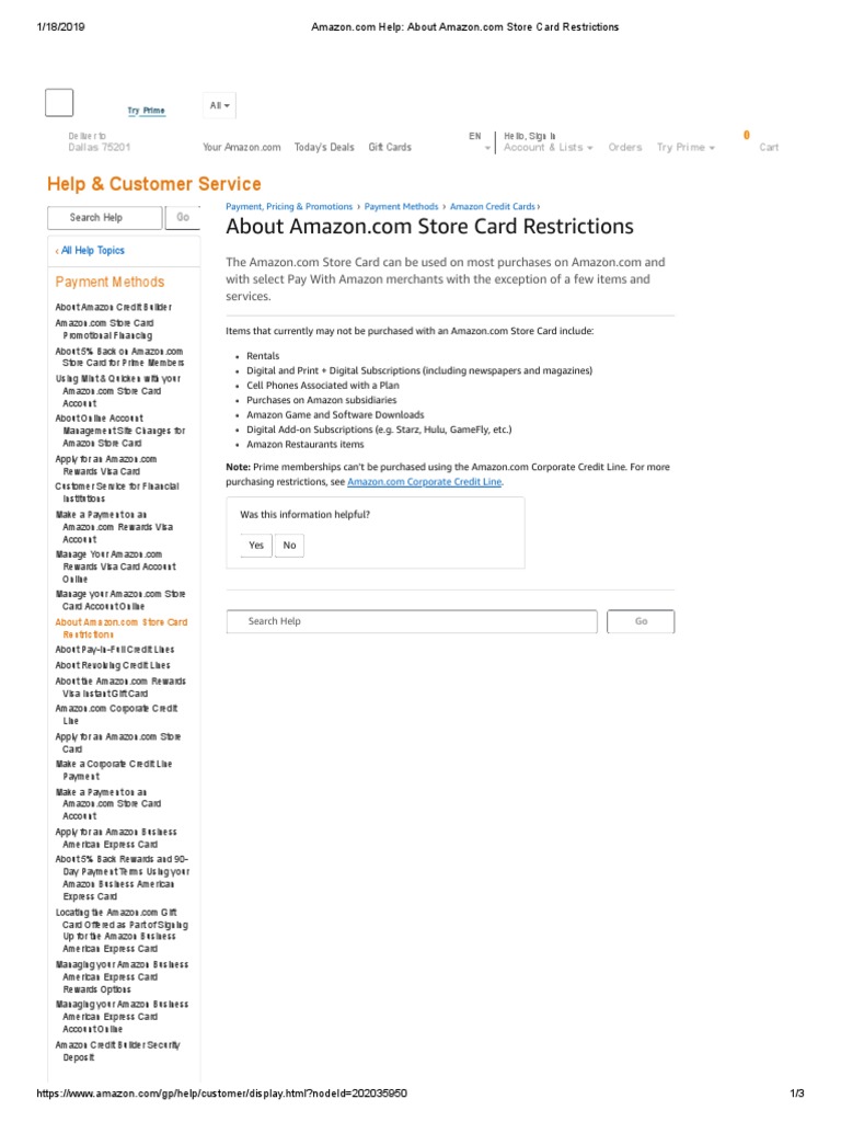 Help - About Amazon - Com Store Card Restrictions | PDF | American ...