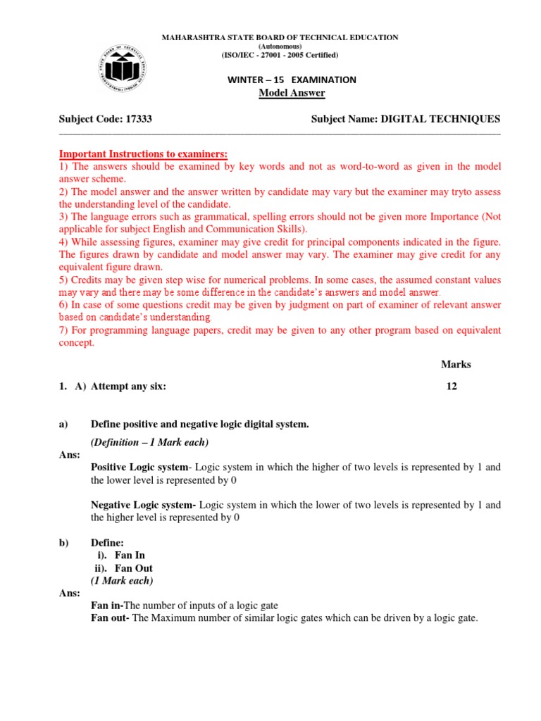 Important Instructions To Examiners:: (Definition - 1 Mark Each) | PDF ...