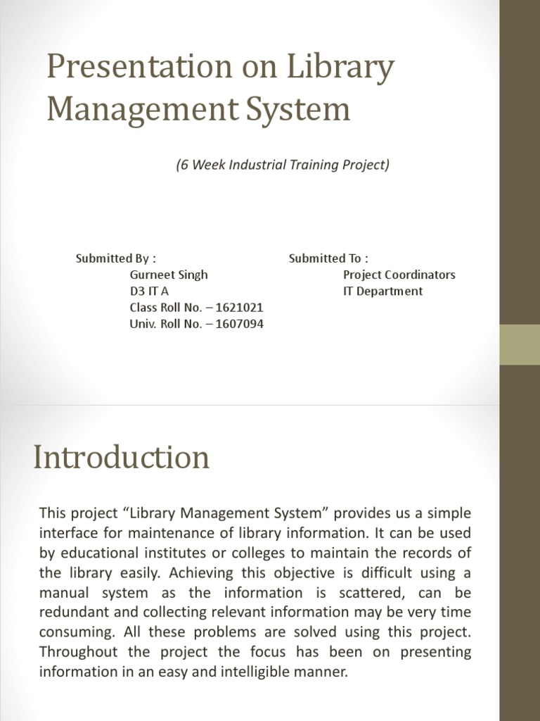 Presentation On Library Management System | PDF | Library (Computing ...
