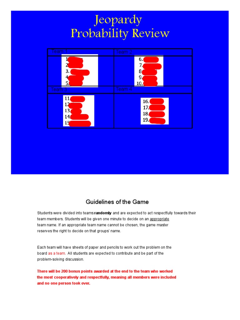 Jeopardy Probability | PDF | Teaching Mathematics