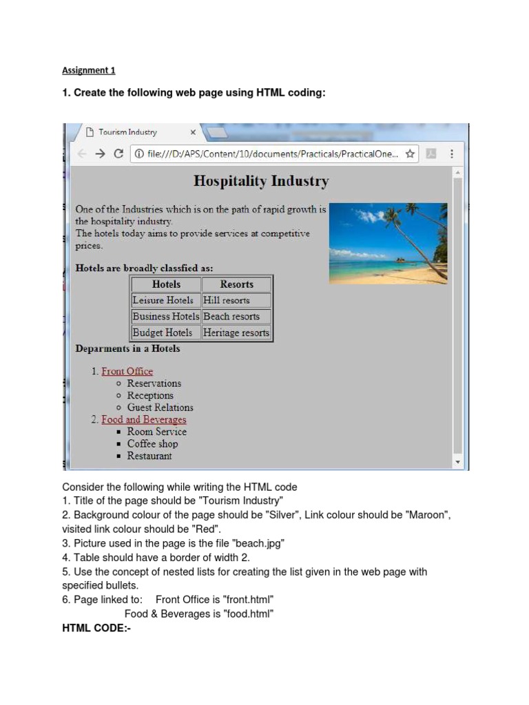Create The Following Web Page Using HTML Coding:: Assignment 1 | PDF ...