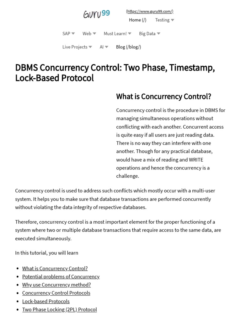 DBMS Concurrency Control - Two Phase, Timestamp, Lock-Based Protocol ...