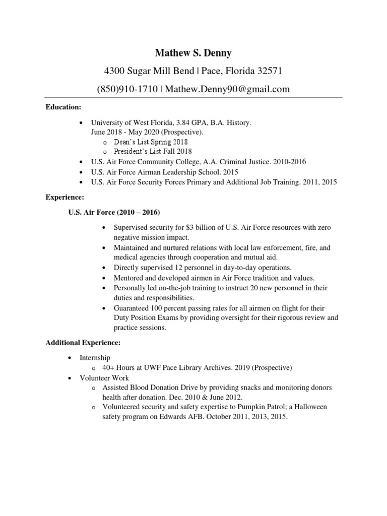 Resume 1 | PDF | United States Air Force | Business