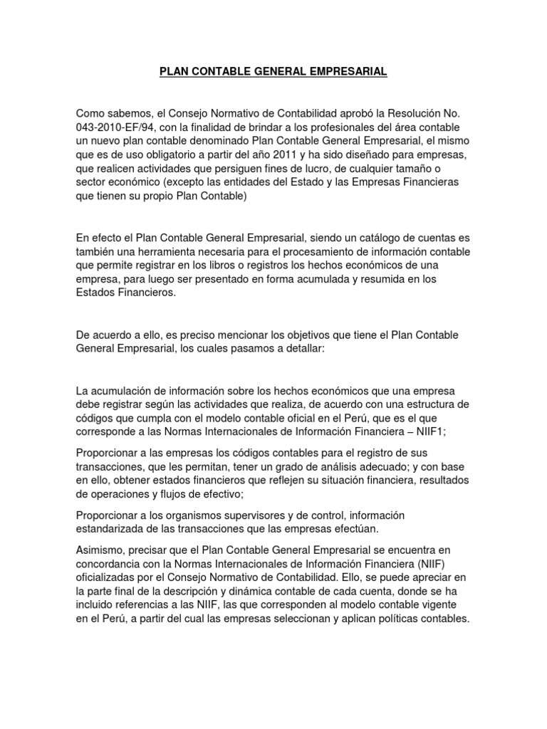 Plan Contable General Empresarial | PDF | normas internacionales de ...