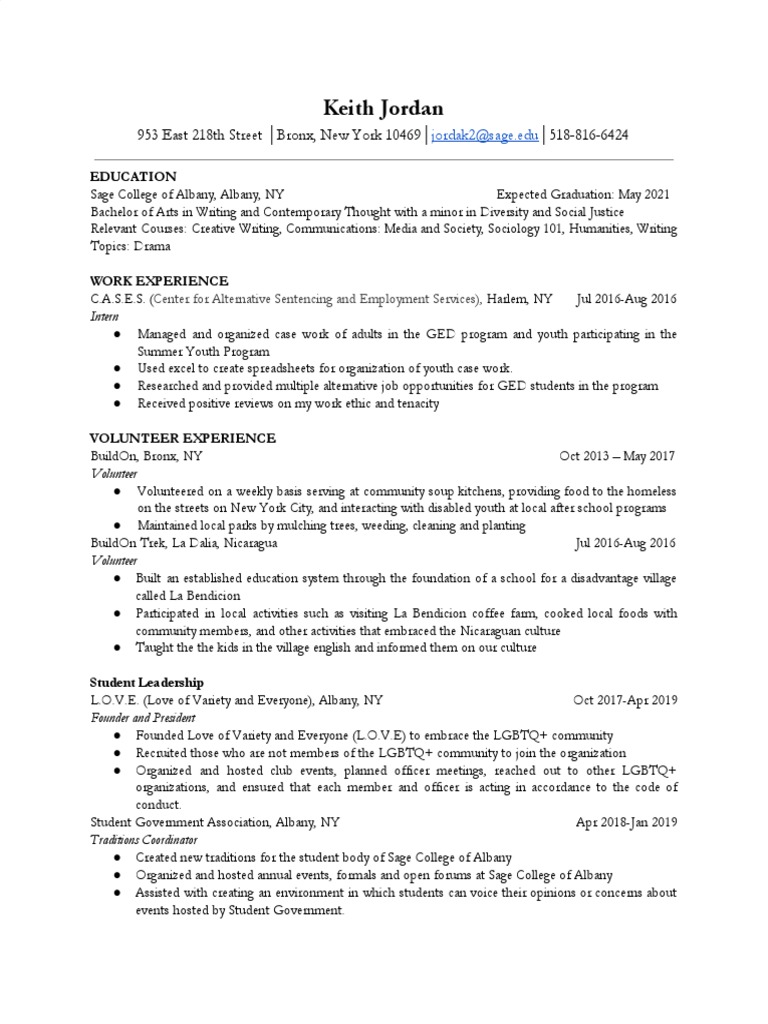 Keith Jordan Resume | PDF | Volunteering | New York City