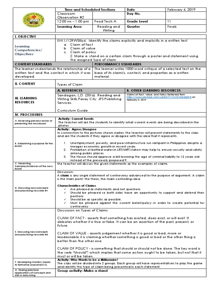 Lesson Plan Cot2 PPST Rpms | PDF | Lesson Plan | Teachers