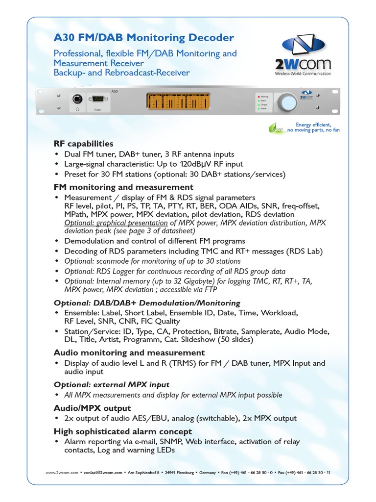 A30 FM/DAB Monitoring Decoder | PDF | Frequency Modulation | Decibel