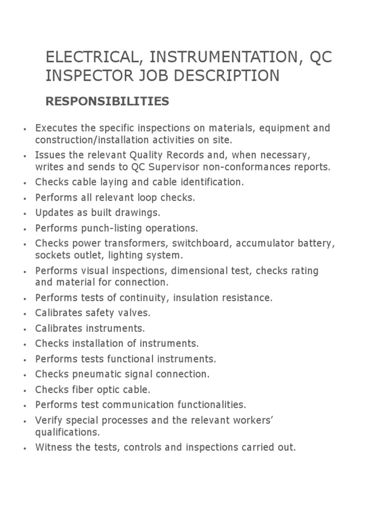 Electrical QC Inspector Role | PDF | Instrumentation | Electrical Wiring