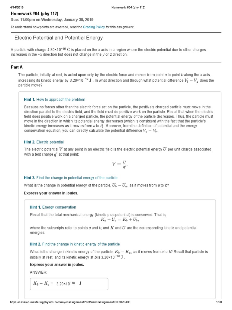 Homework #04 (Phy 112) Solutions | PDF | Electronvolt | Potential Energy