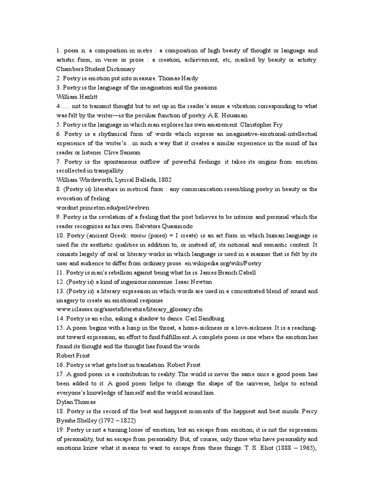 Definitions of Poetry in Literature | PDF | Prose | Poetry