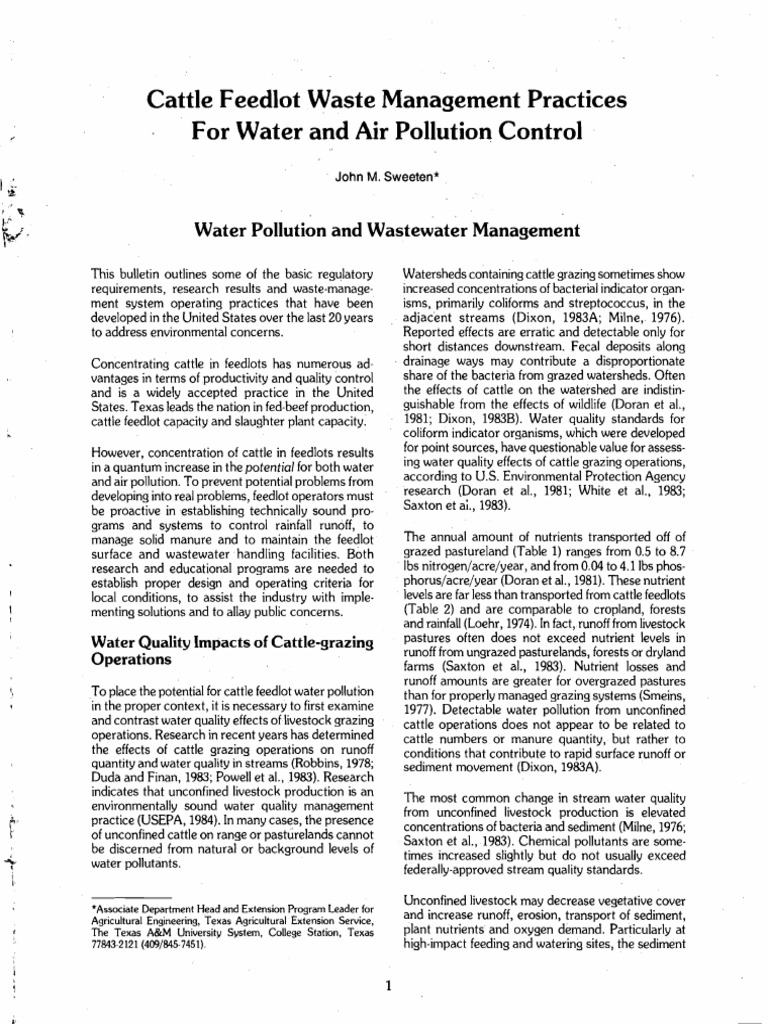 Cattle Feedlot Waste Management Practices - For Wa PDF | PDF ...