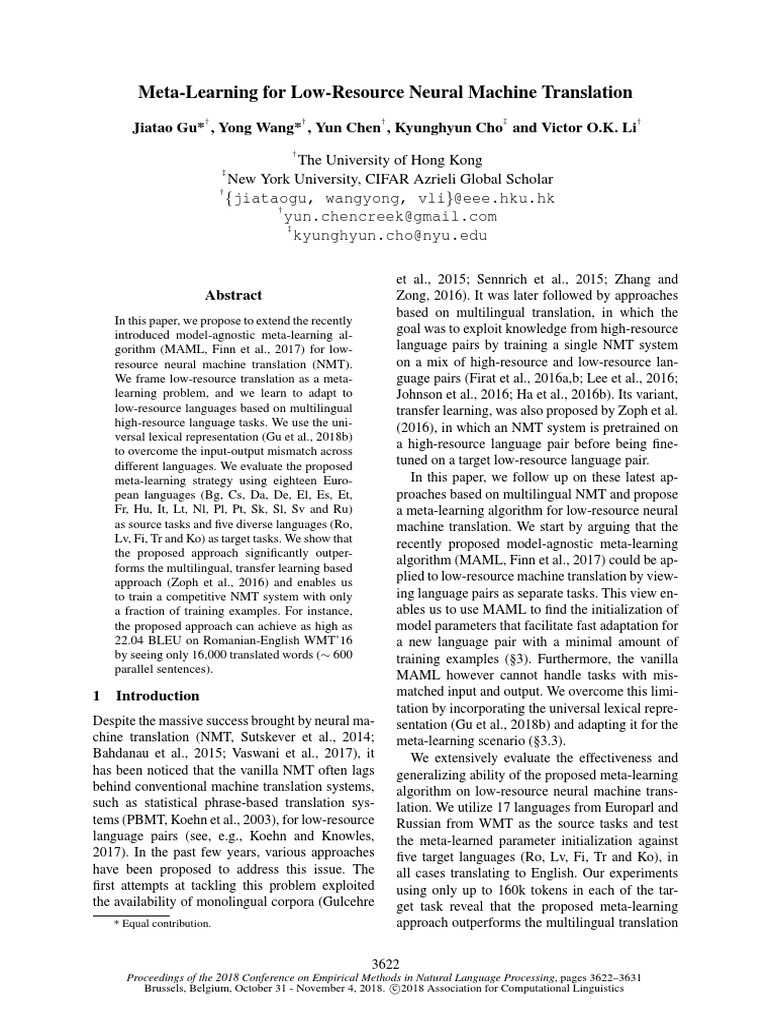 Meta-Learning For Low-Resource Neural Machine Translation | PDF | Artificial Neural Network ...