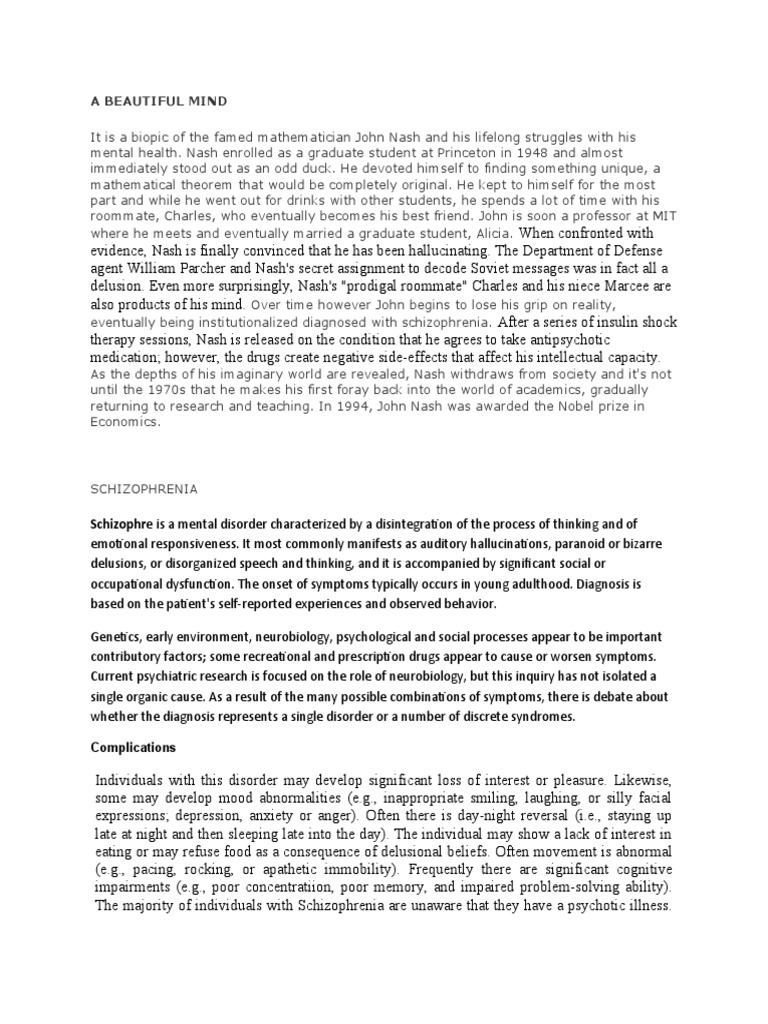 A Beautiful Mind | PDF | Schizophrenia | Diagnostic And Statistical ...