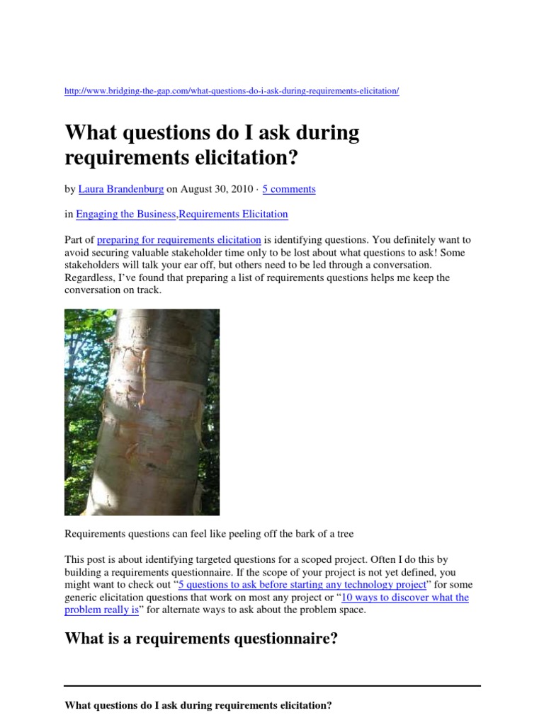 Essential Questions for Requirements Elicitation | PDF | Questionnaire ...