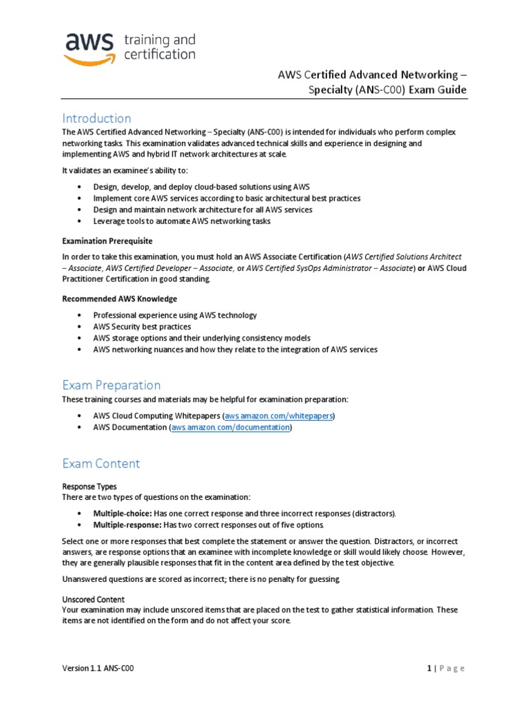 AWS Certified Advanced Networking Exam Guide | PDF | Amazon Web ...