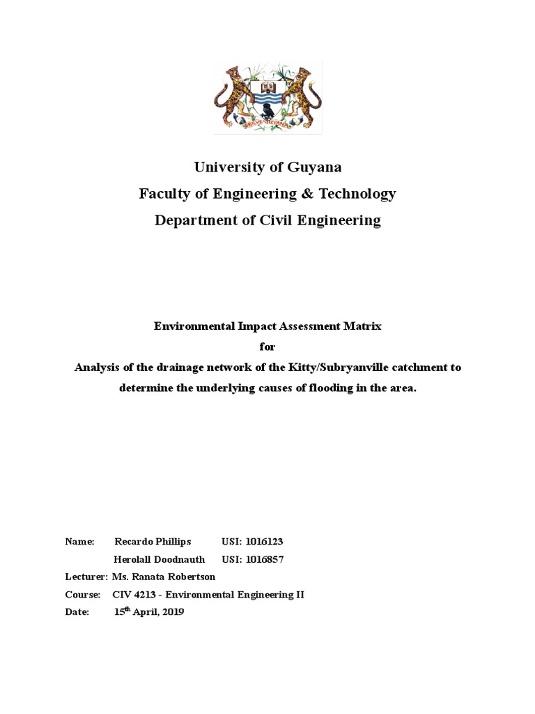 University of Guyana Faculty of Engineering & Technology Department of ...