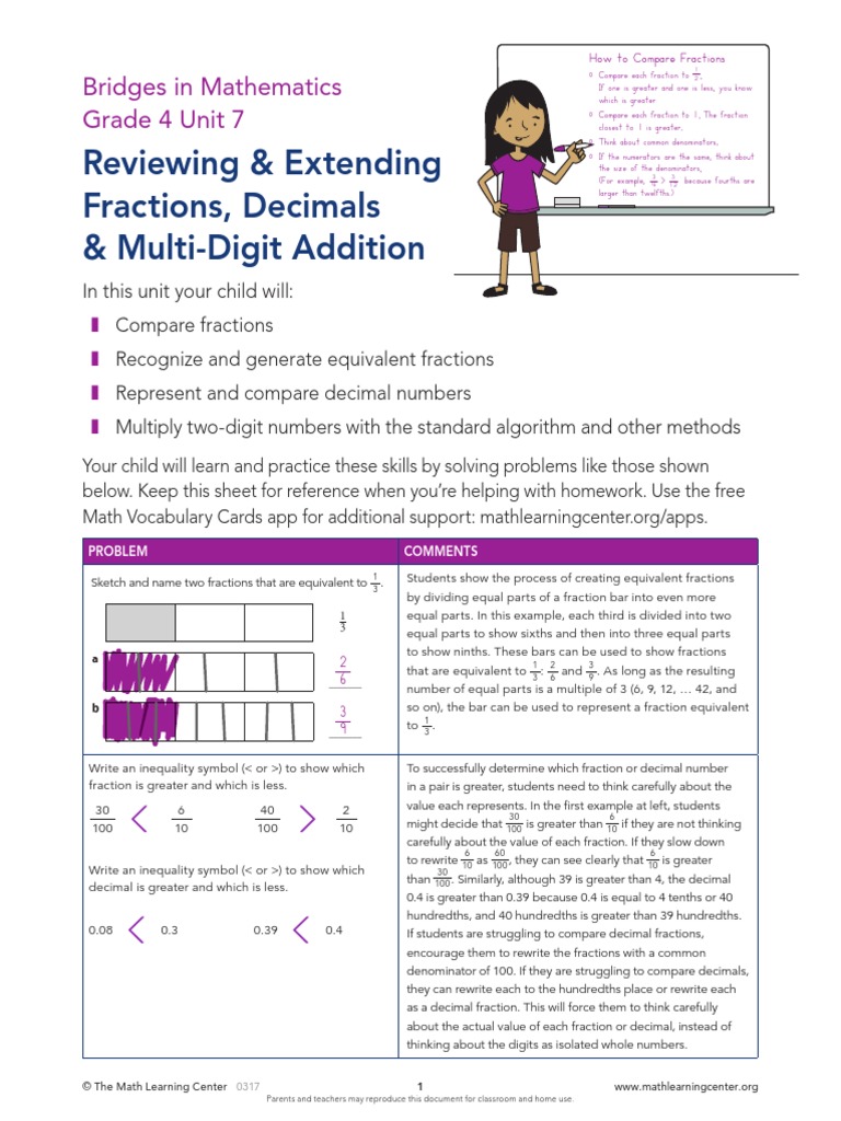 4th Grade Bridges Unit 7 Family Letter 1 | PDF | Fraction (Mathematics ...