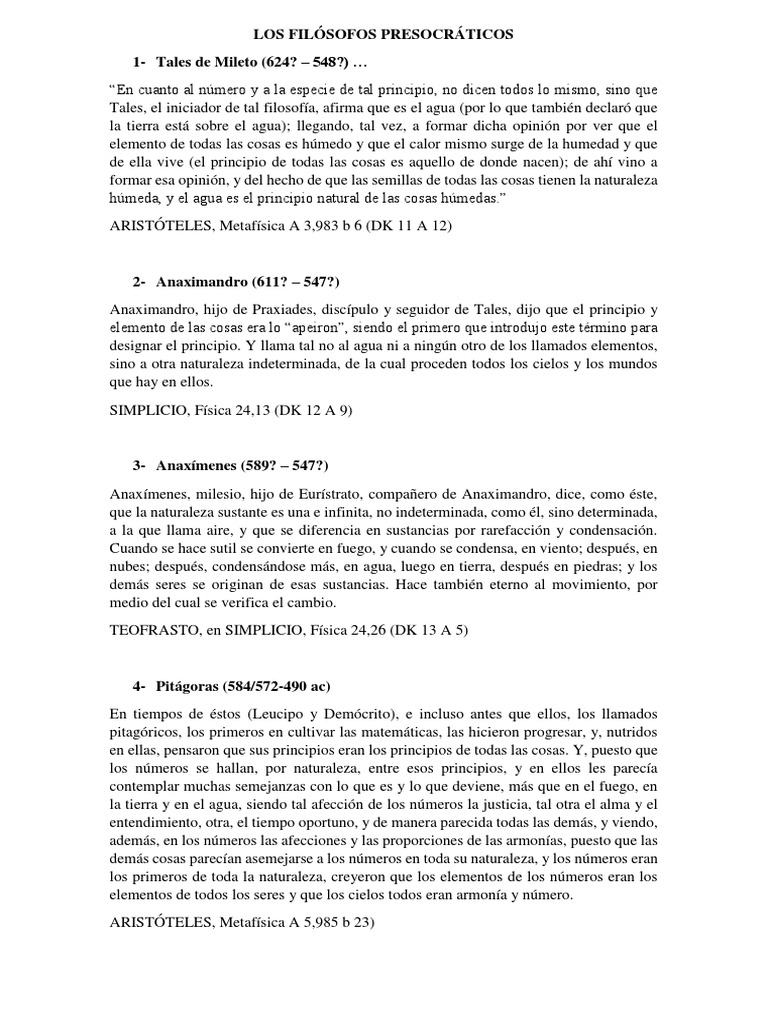 Los Filósofos Presocráticos | PDF | Filosofía griega antigua | Metafísica