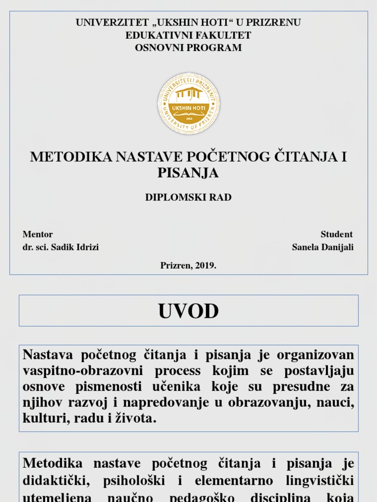 Metodika Nastave Pocetnog Citanja I Pisanja | PDF