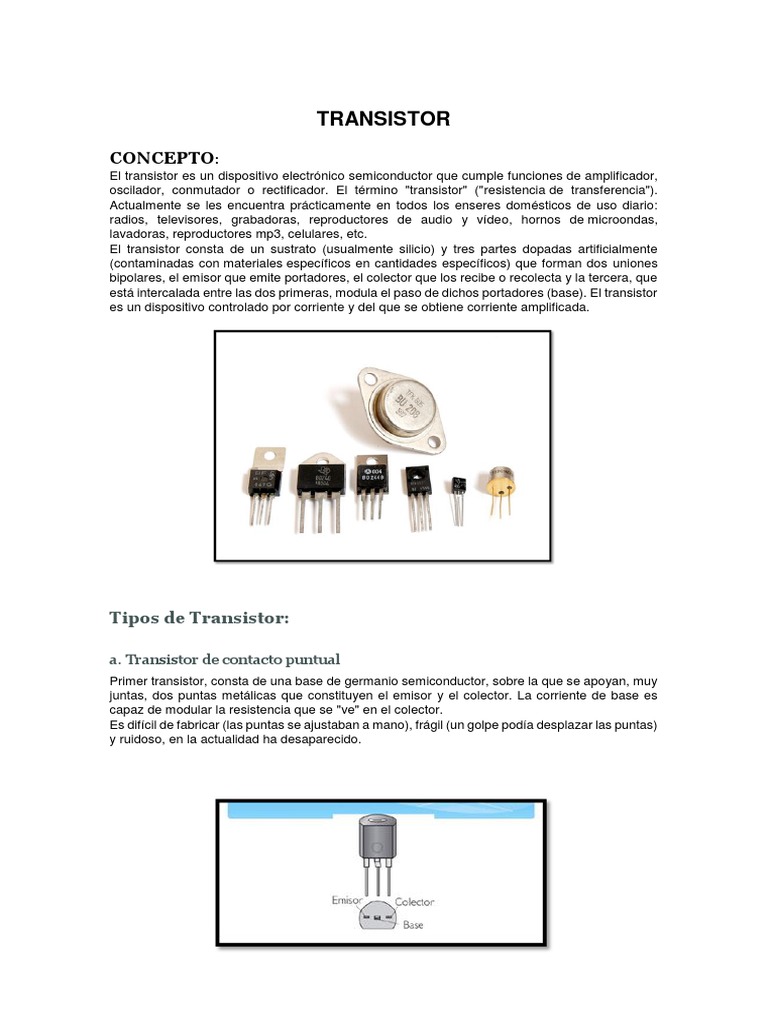 El Transistor y Sus Tipos | PDF | Transistor | Transistor de efecto de ...