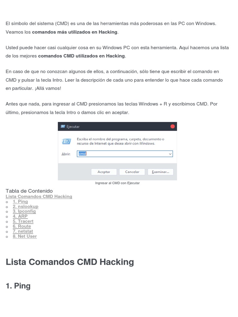 Comandos de CMD | PDF | Dirección IP | Usuario (informática)