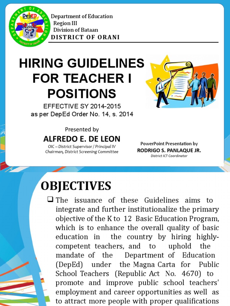 Teacher I Hiring Guidelines SY 2014-2015 | PDF | Bachelor's Degree ...