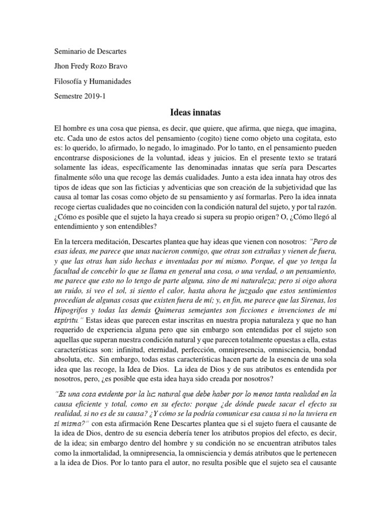 Seminario de Descartes - Ideas Innatas | PDF | Empirismo | Experiencia