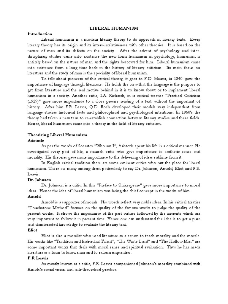 Liberal Humanism PDF | PDF | Literary Criticism | Humanism