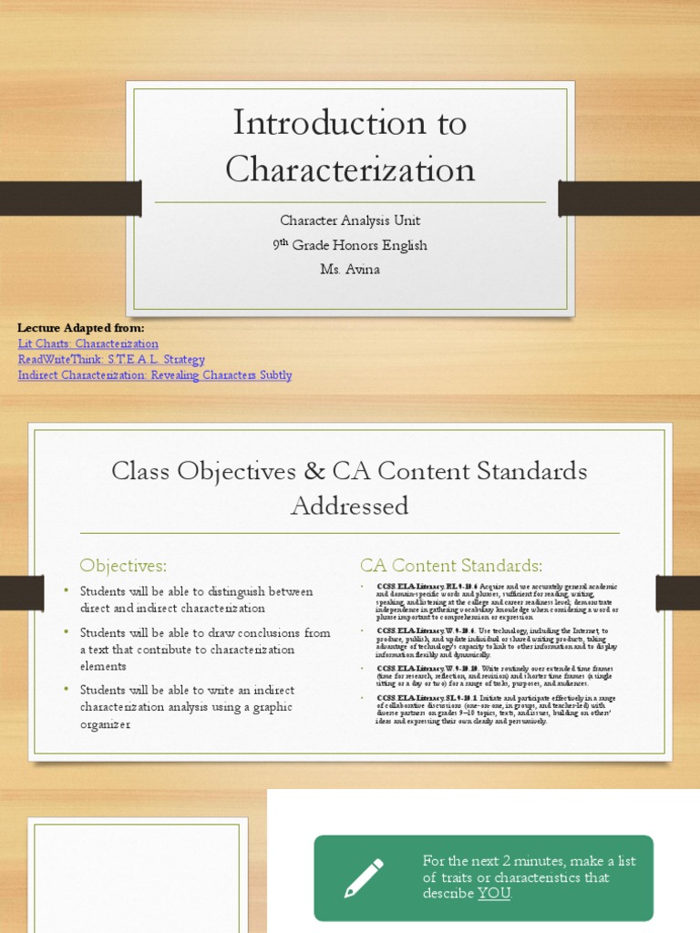 Introduction To Characterization: Character Analysis Unit 9 Grade ...
