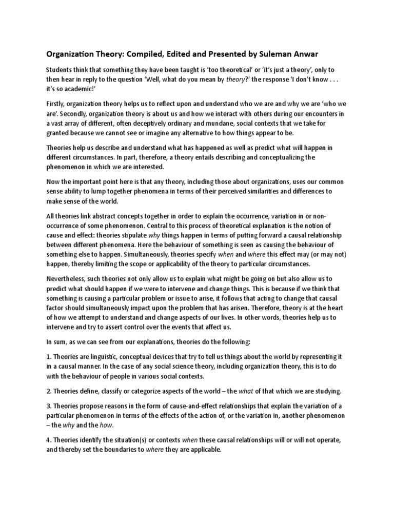 Organization Theory: Compiled, Edited and Presented by Suleman Anwar ...