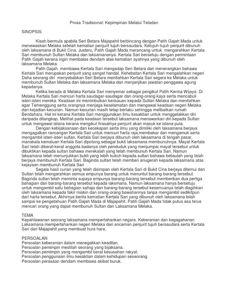 Prosa Tradisional - Kepimpinan Melalui Teladan | PDF