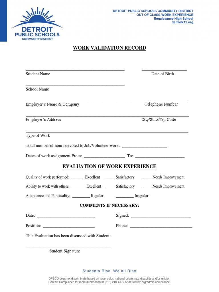 Work Validation Record: Comments If Necessary