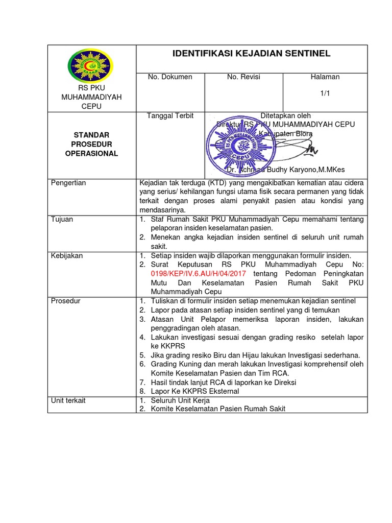 Prosedur Pelaporan Insiden Sentinel | PDF