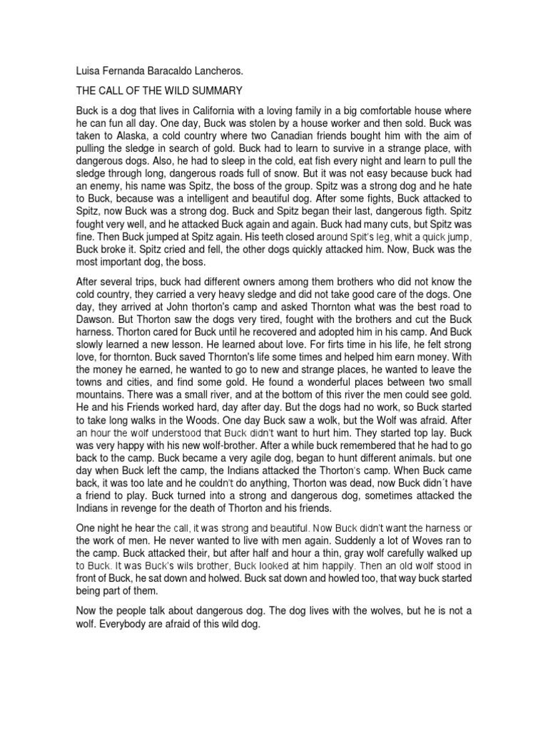 The Call of The Wild Summary | PDF | The Call Of The Wild