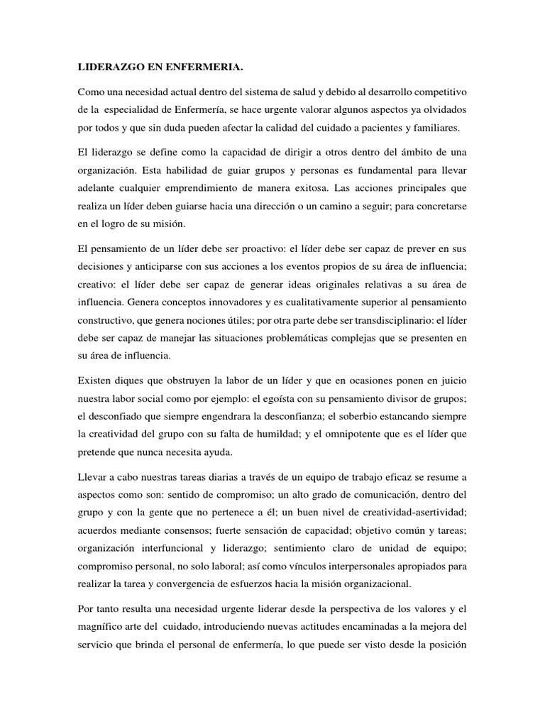 Liderazgo en Enfermeria | PDF | Enfermería | Liderazgo