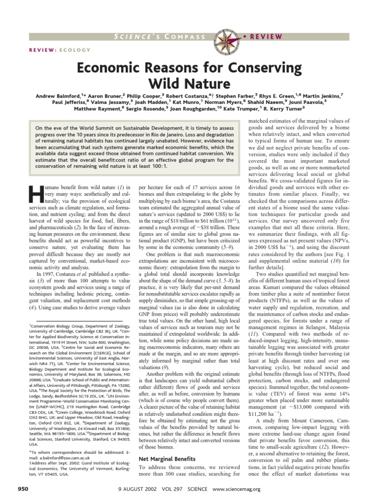 Economic Reasons For Conserving Wild Nature | PDF | Subsidy ...